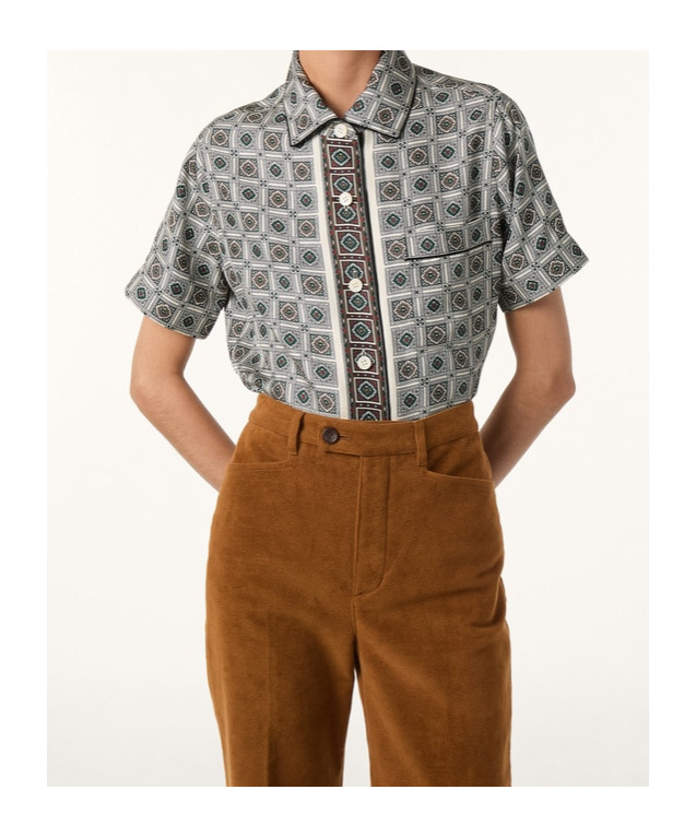 LORO PIANA Loro Piana Silk Shirt with Spread Collar and Contrast Trims